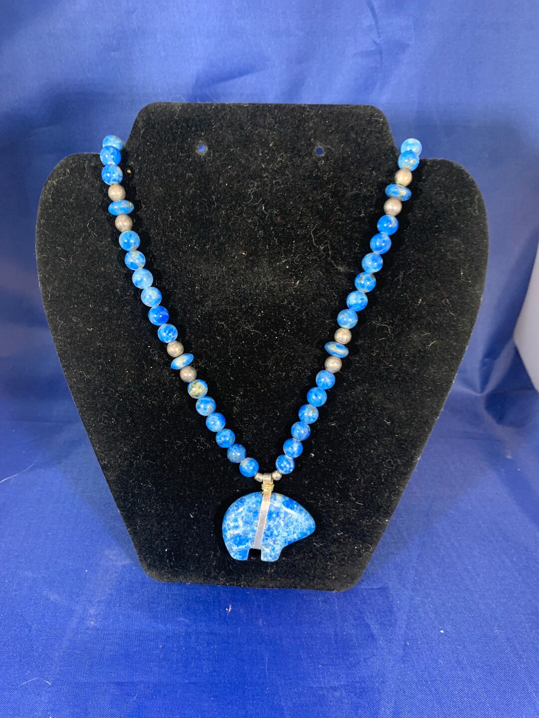 Native American Bear Pendant Necklace in Sterling Silver and Blue Lapis ...