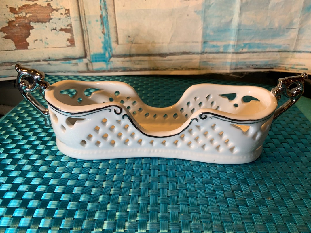 Vintage Ceramic Flatware Holder With Silver Handles - Etsy