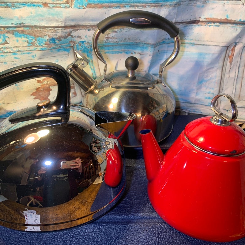Vintage Red Metal Teapot - Etsy