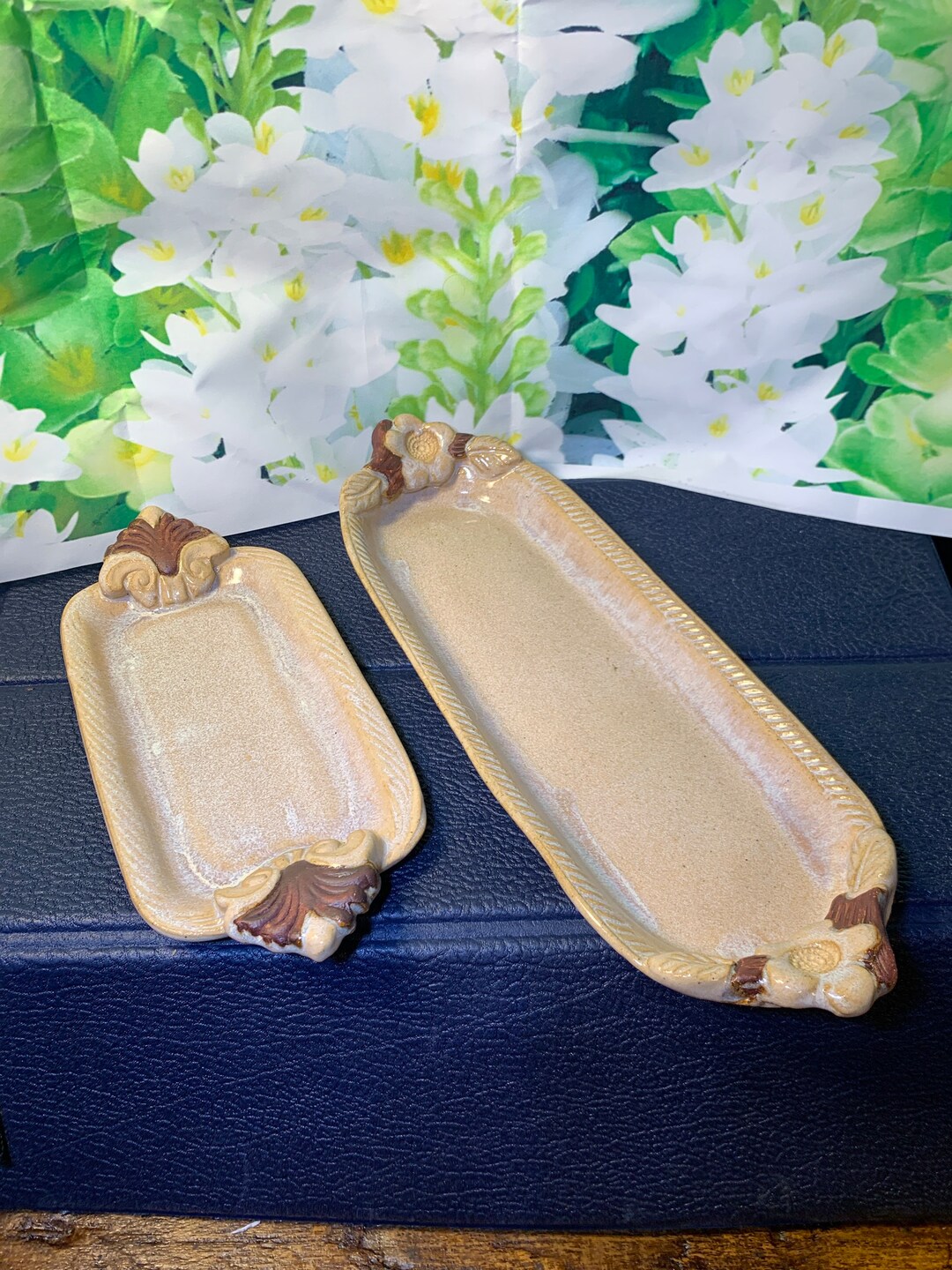 Vintage Hand-painted Oblong Platters: Beige & Brown Artist Signed - Etsy