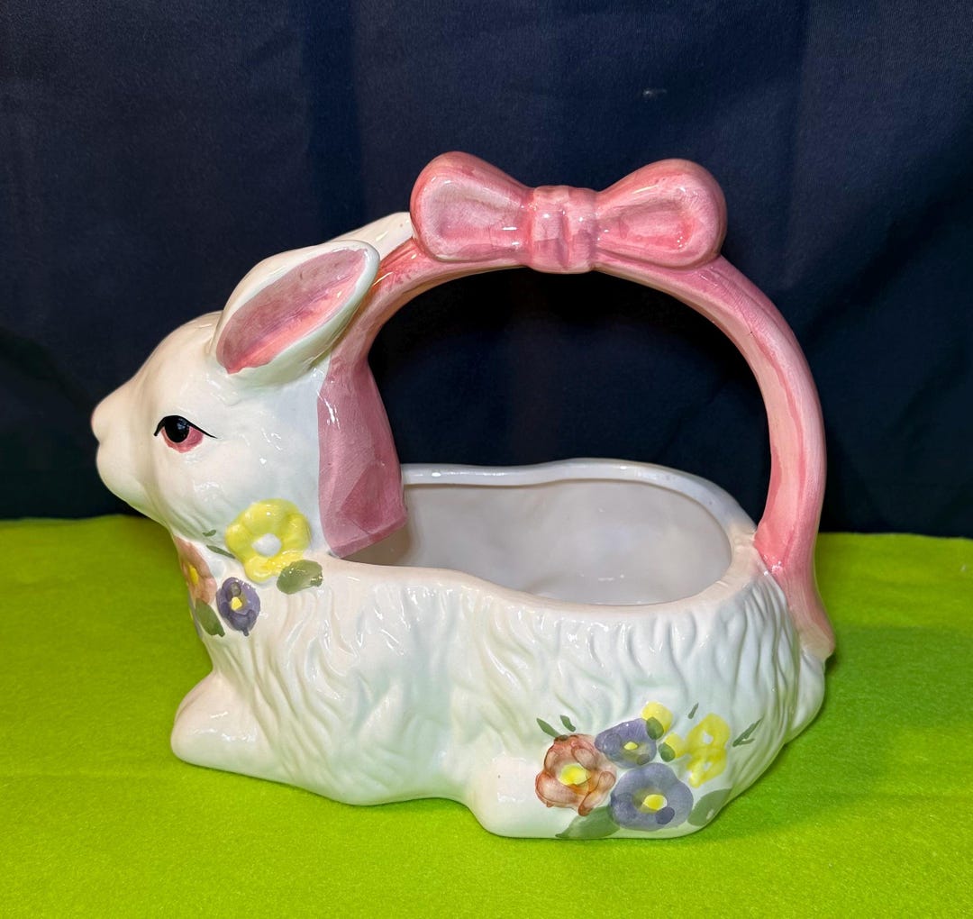 Bunny Basket/planter, Easter Bunny Basket, Ceramic Adorable Easter ...