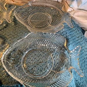 Vintage Glass Fish Shaped Serving Plates- Set of Four Clear Glass ...