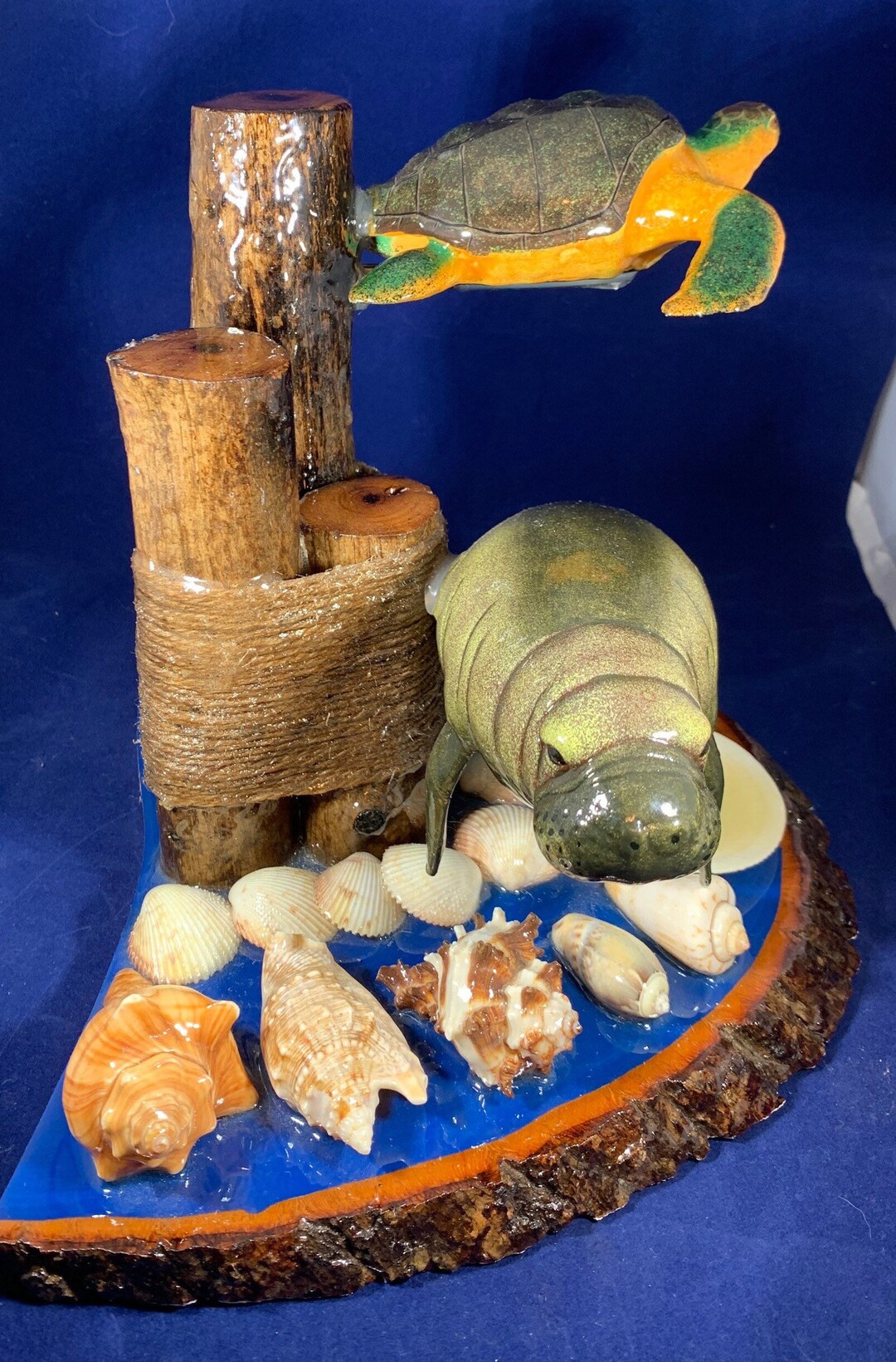 Magnificent Ocean Scene Manatee and Sea Turtle Vintage Sculpture in ...