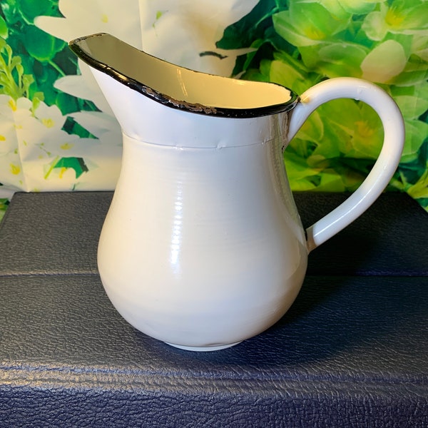 White Enamel Pitcher - Etsy