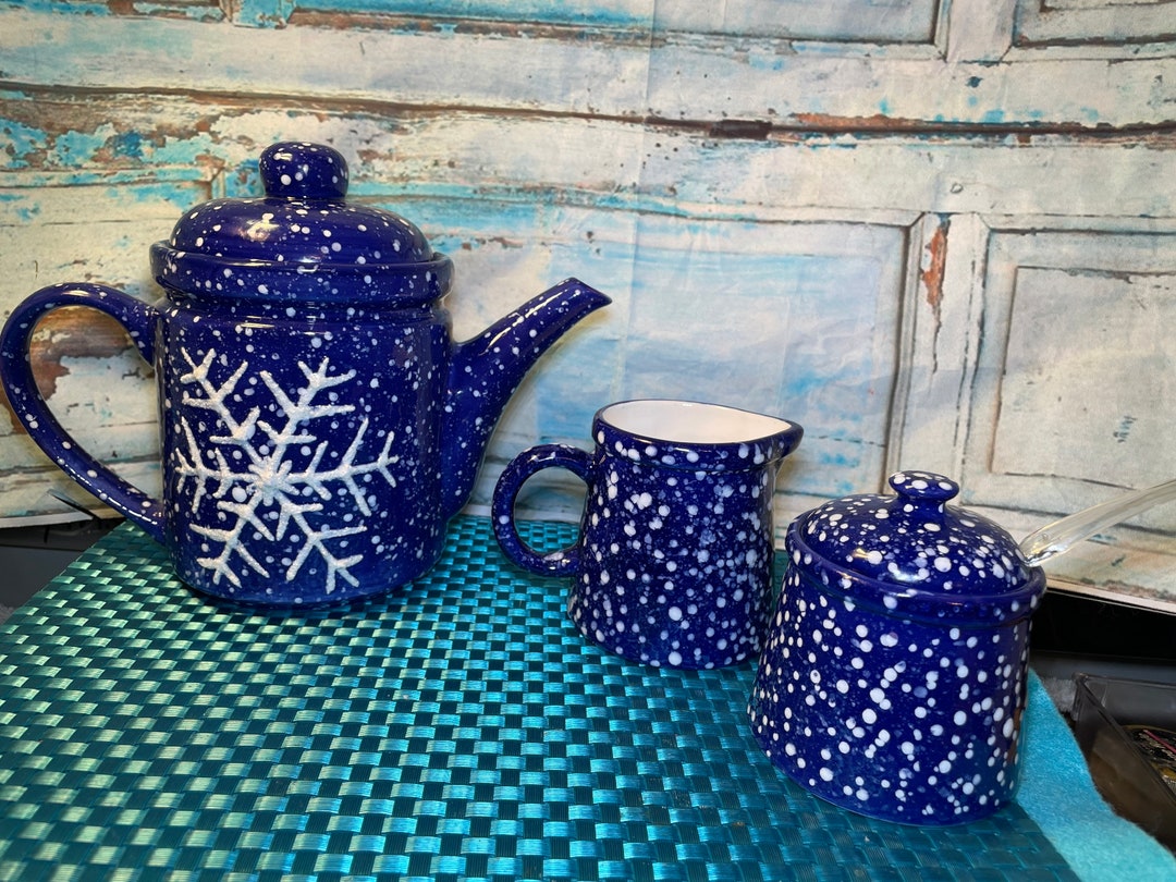 Cobalt Blue Winter Tea Set: Snowflakes Pitcher, Creamer, Sugar Bowl - Etsy