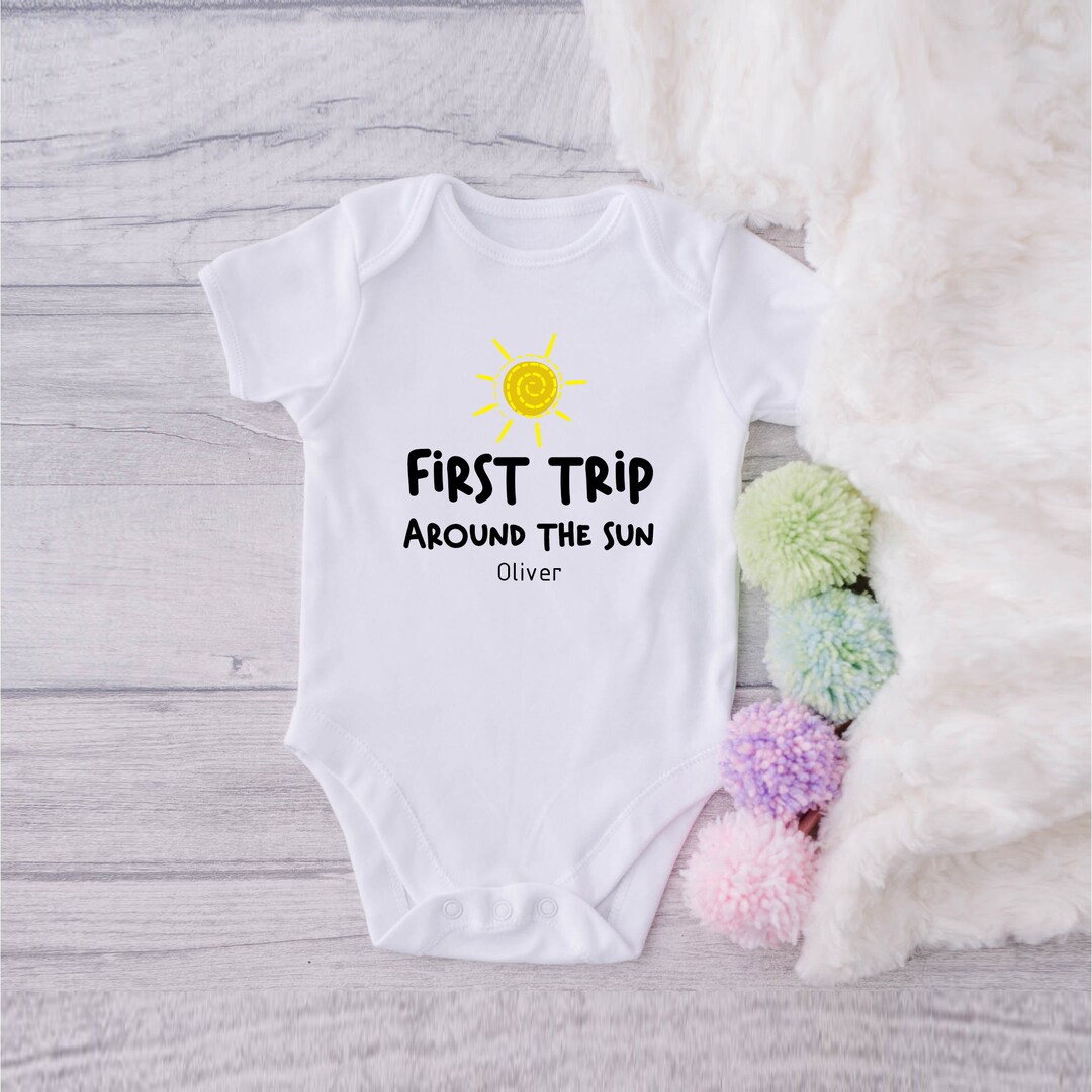 First Travel Around Sun Personalized Baby Onesie® - Custom Baby Shower ...