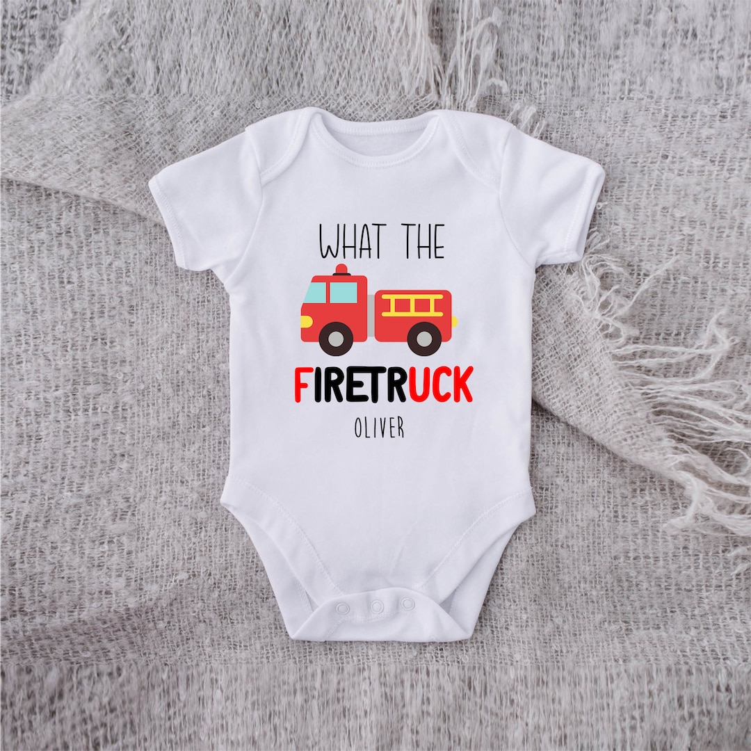 Firetruck Personalized Onesie® - Customized Baby Shower Gift Onesie ...
