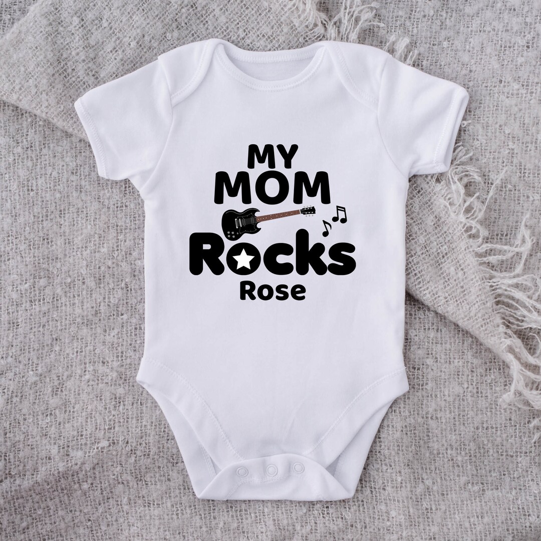My Mom Rocks Custom Name Baby Onesie® - Custom Mom Name Onesie® - Cute ...