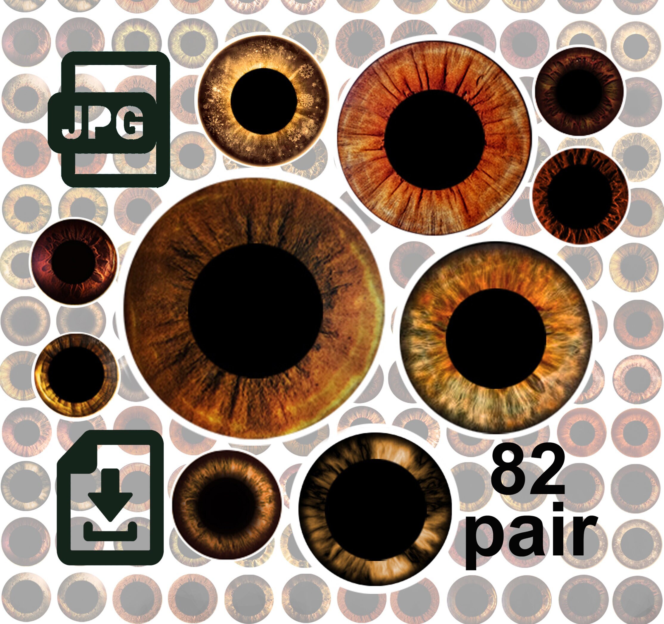 82 Pair of 14 Mm Dark Brown Eye Chips Instant Download Eye Printable ...