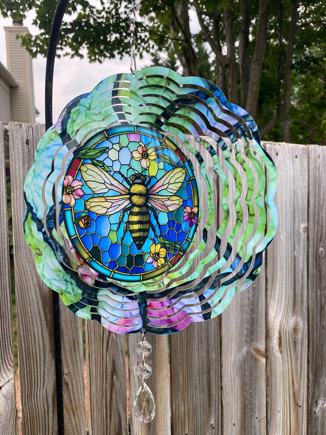 Honey Bee Wind Spinner, Hanging Stained Glass Effect Bee Wind Spinner ...