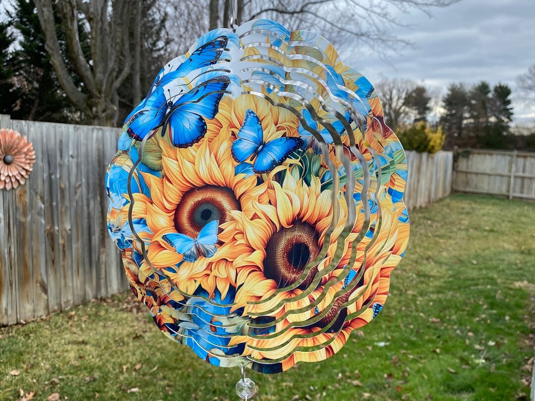 Sunflowerand Butterfly Wind Spinner, Hanging Bright Colored Summer ...