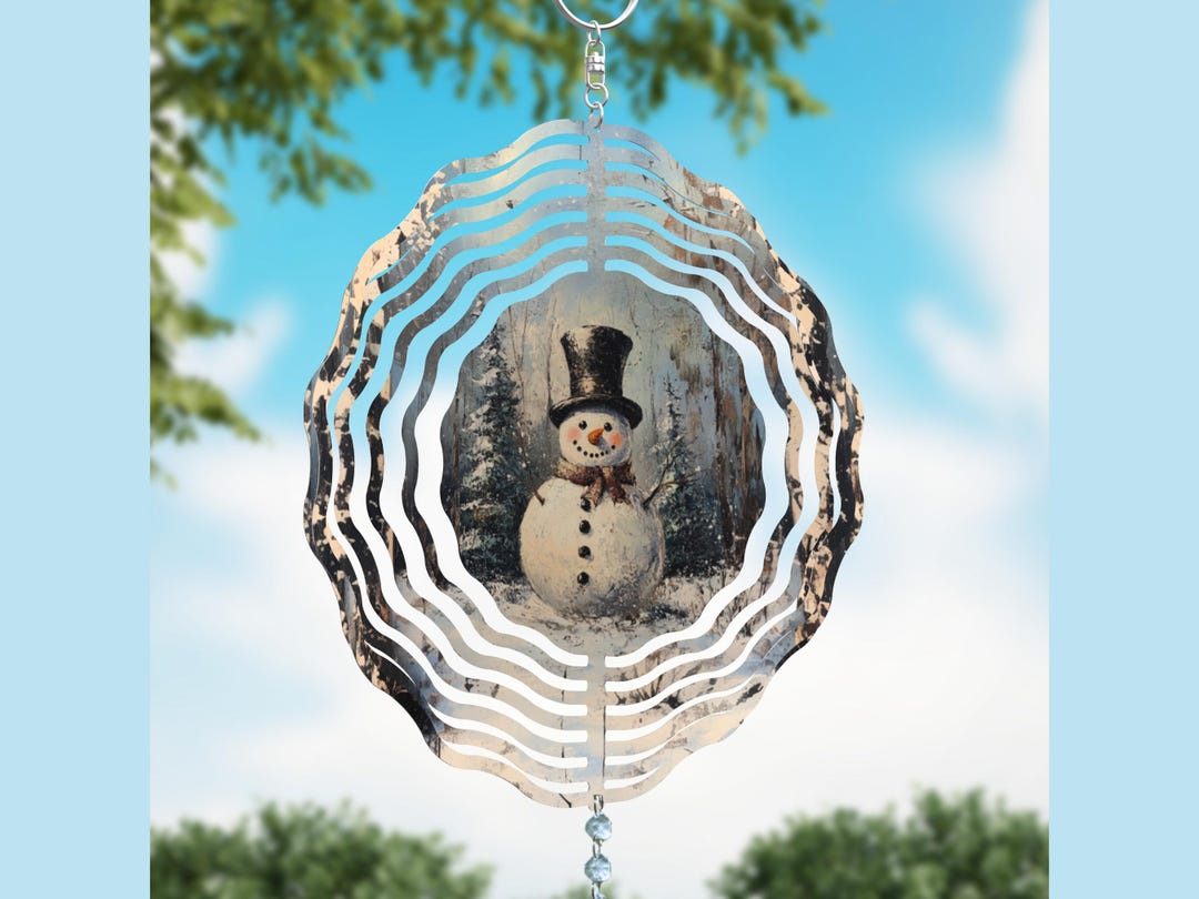 Rustic Snowman Wind Spinner, Ten Inch Hanging Winter Wind Sun Catcher ...