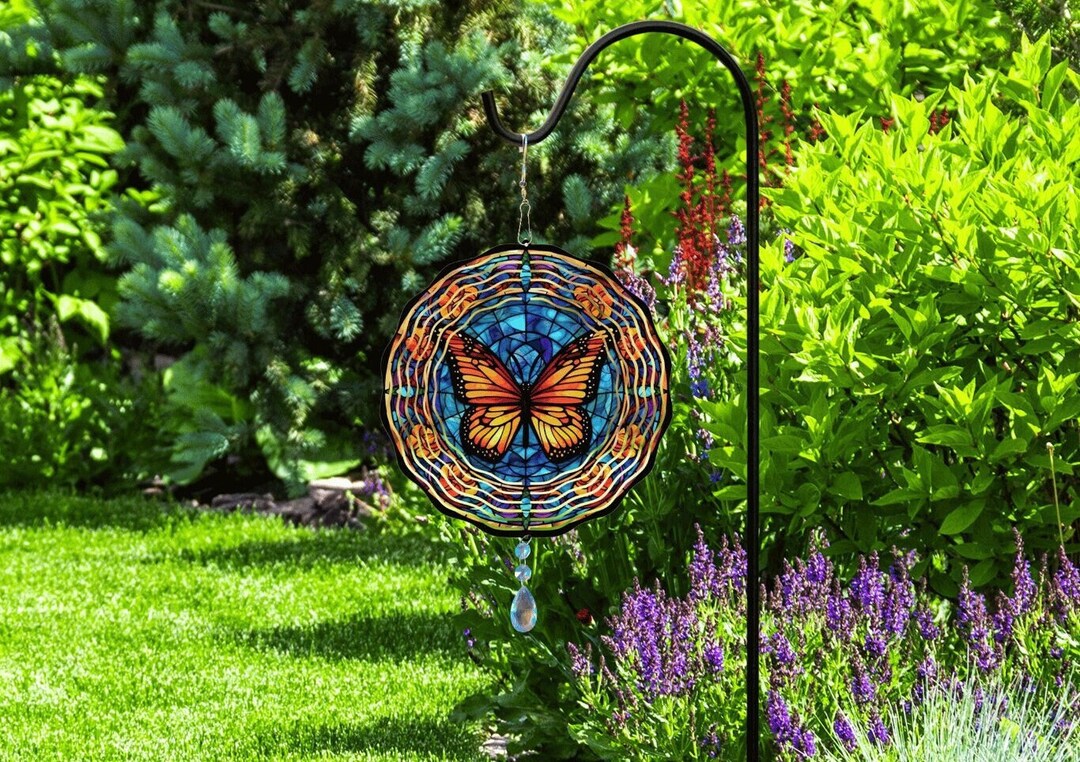 Monarch Butterfly Wind Spinner, Hanging Stained Glass Effect Butterfly ...