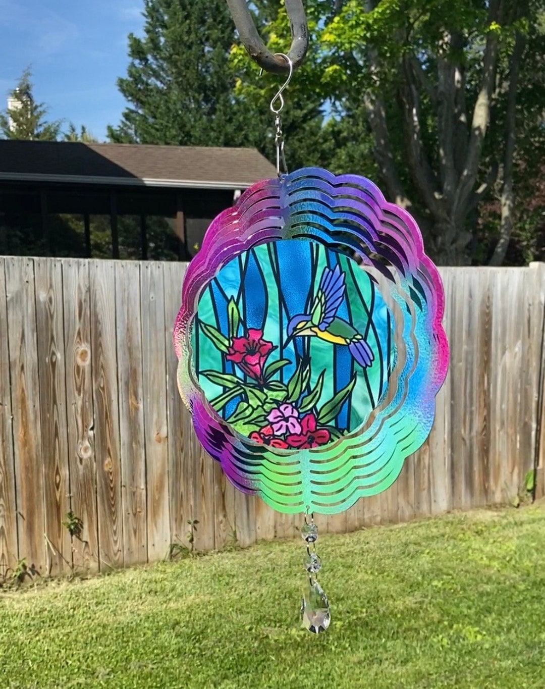 Hummingbird Wind Spinner, Hanging Stained Glass Effect Hummingbird Wind ...