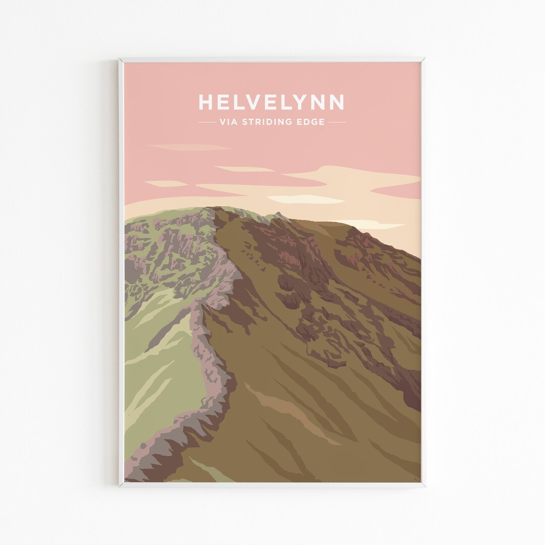 Helvellyn via Striding Edge Sunset, the Lake District - Print Poster ...