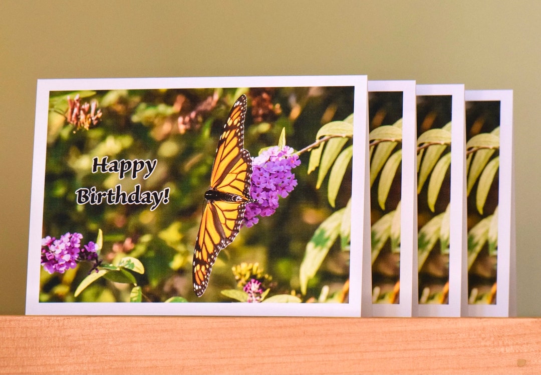 Monarch Happy Birthday Card: Colorful 5x7 Folded Notecard With Original ...