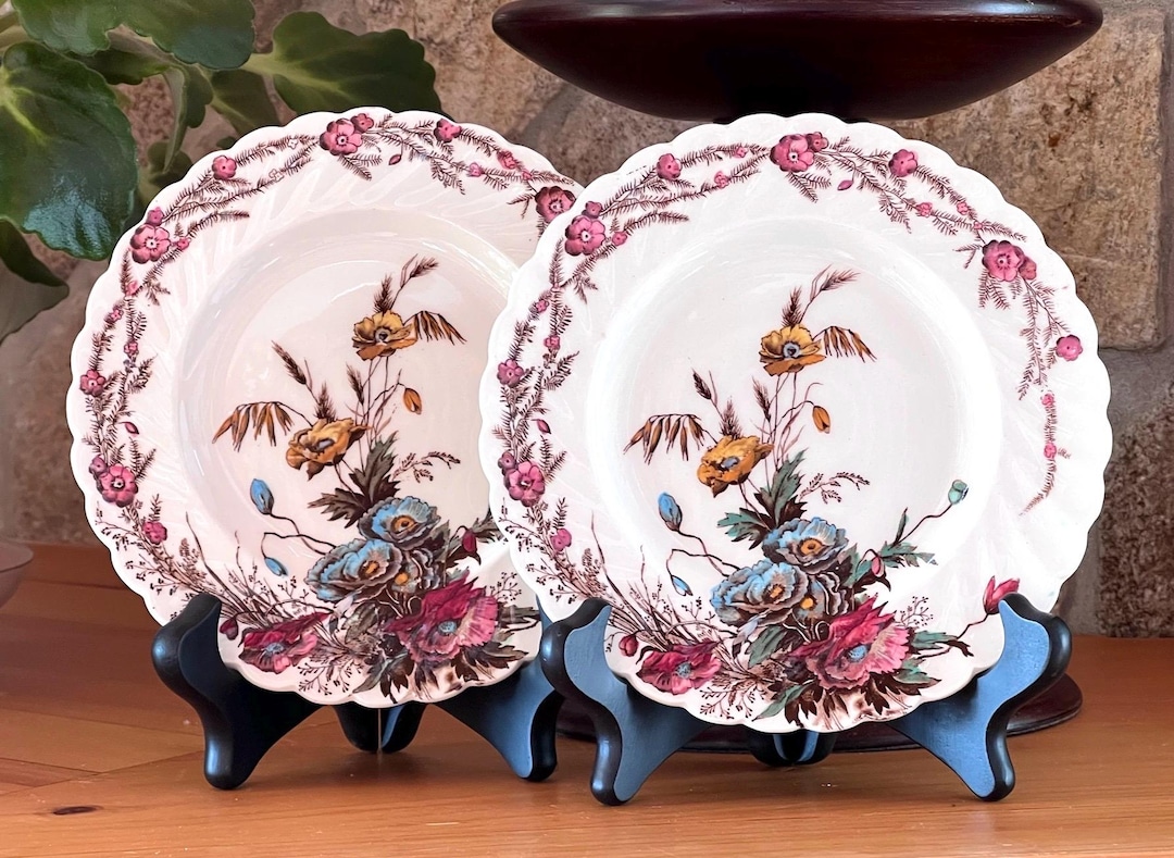 Clarice Cliff Multicolor Harvest Pattern Dinnerware, 2 Vintage Dessert ...