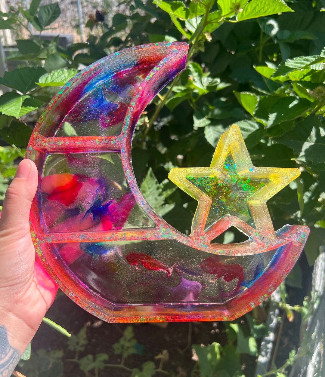 Multicolor Sparkle Resin Moon and Star Shelf, Decorative Shelf, Resin ...