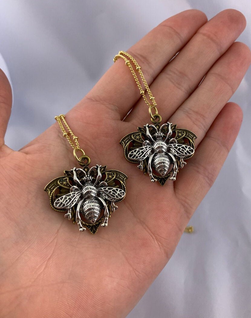 Gold & Silver Bee Pendant Necklace