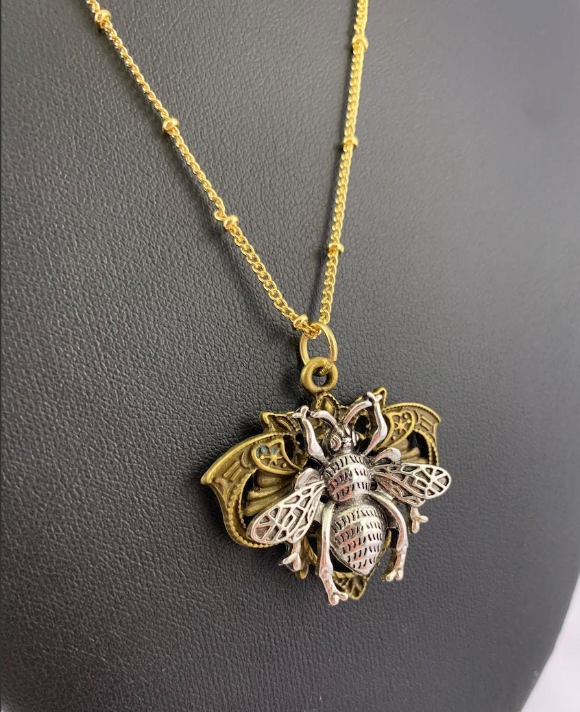 Gold & Silver Bee Pendant Necklace