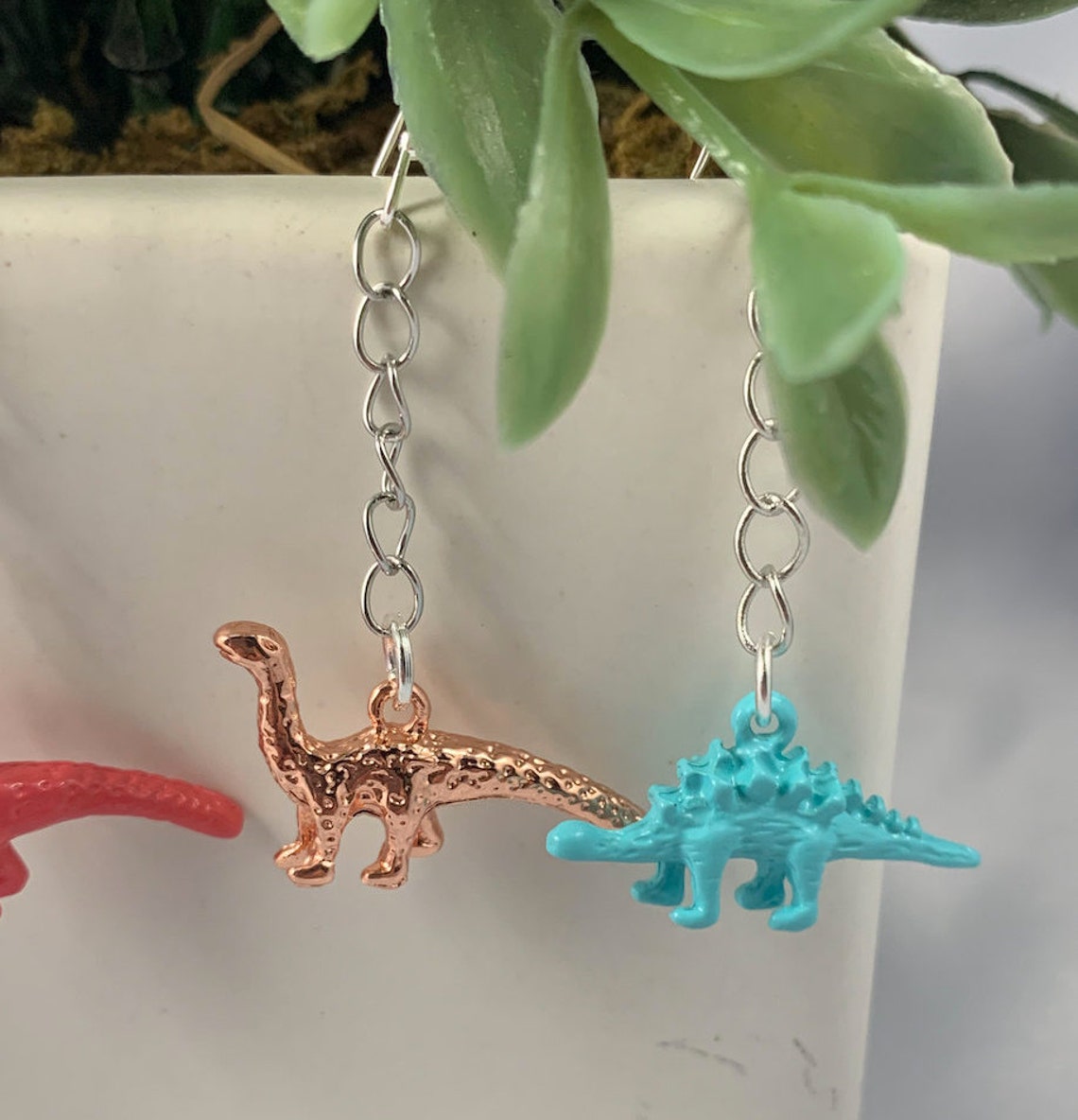 Colorful Dinosaur Chain Earrings Dinosaur Earrings Dinosaur | Etsy