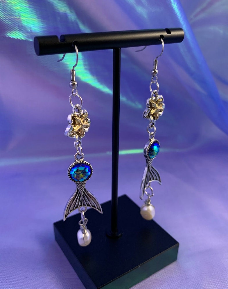 Freshwater Pearl & Mermaid Tail Earrings