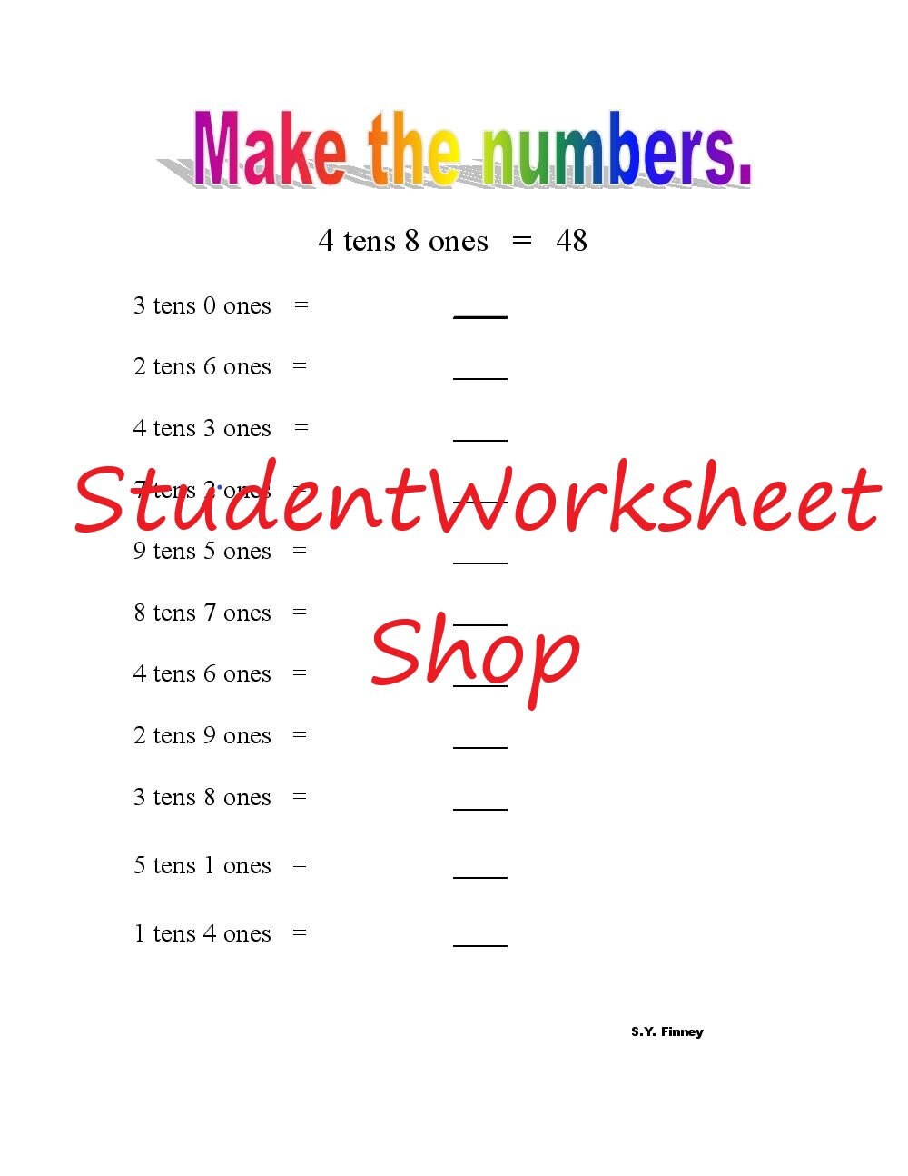 Place Value and Matching Word to Number, Math Worksheets, Kindergarten ...