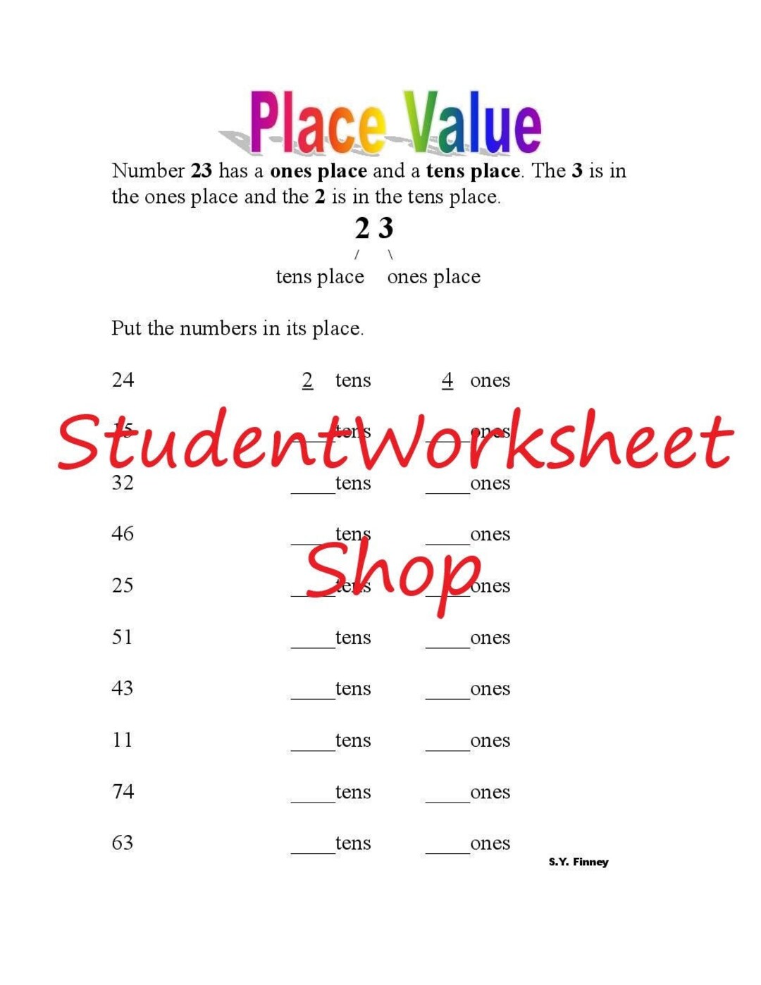 Place Value and Matching Word to Number, Math Worksheets, Kindergarten ...