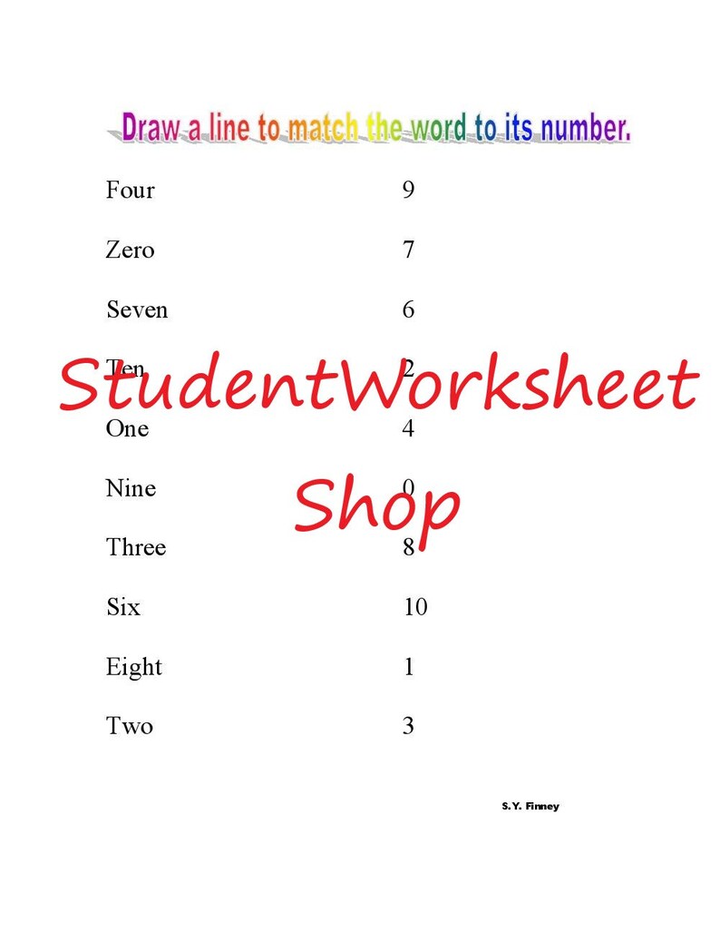 Place Value and Matching Word to Number, Math Worksheets, Kindergarten ...
