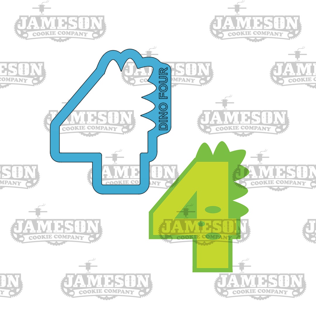 Dinosaur Number 4 (four) Cookie Cutter - Birthday Dino Number Cookie ...