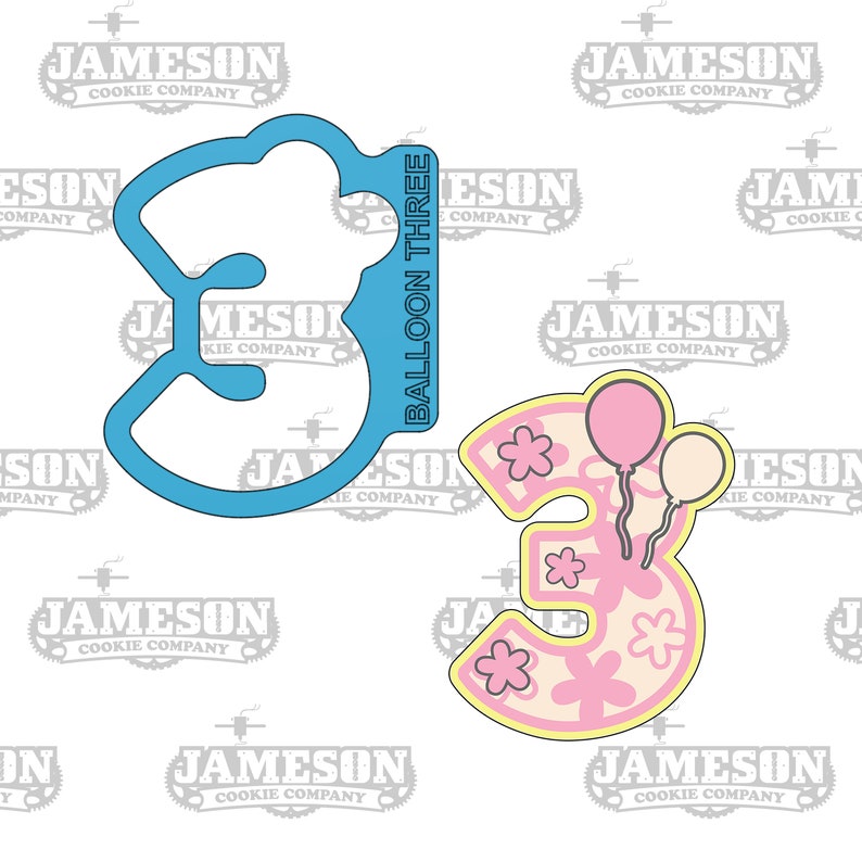 Number 3 With Balloons Cookie Cutter - Birthday Party Number Three ...
