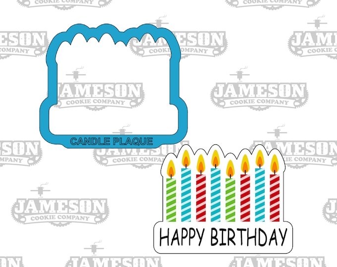 Birthday Candle Plaque Cookie Cutter - Happy Birthday, Make A Wish, or ...