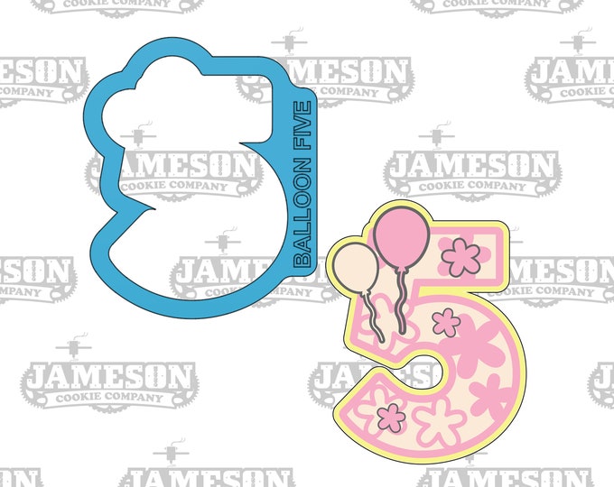 Number 5 With Balloons Cookie Cutter. Five Cookie Cutter. Birthday ...