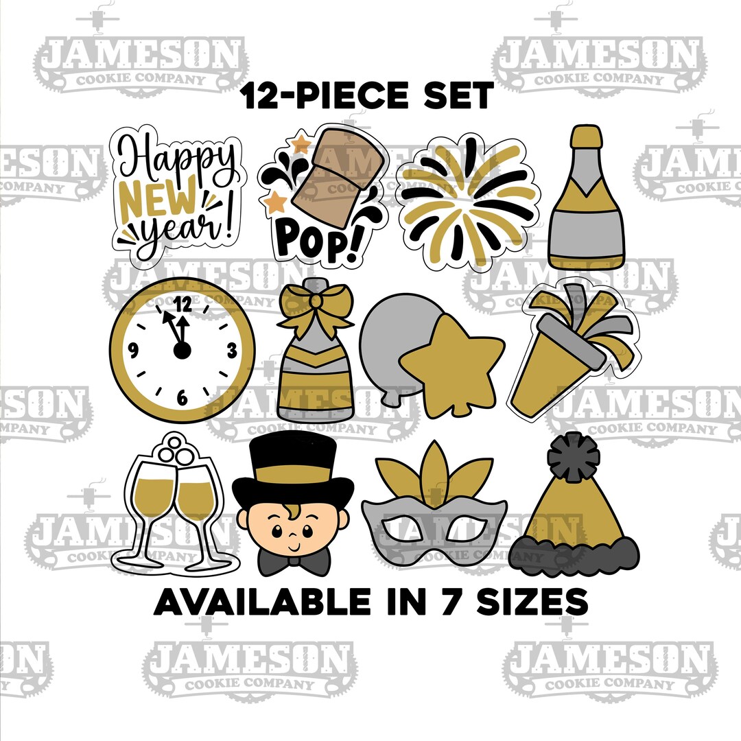 Happy New Years Cookie Cutter Set - 12 Piece New Years Eve Set - Party ...