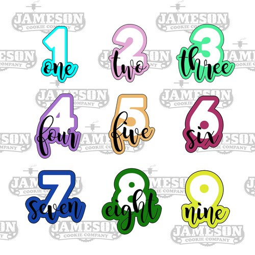 Chubby Numbers 1-10 With Script Outline Cookie Cutter Set - Etsy