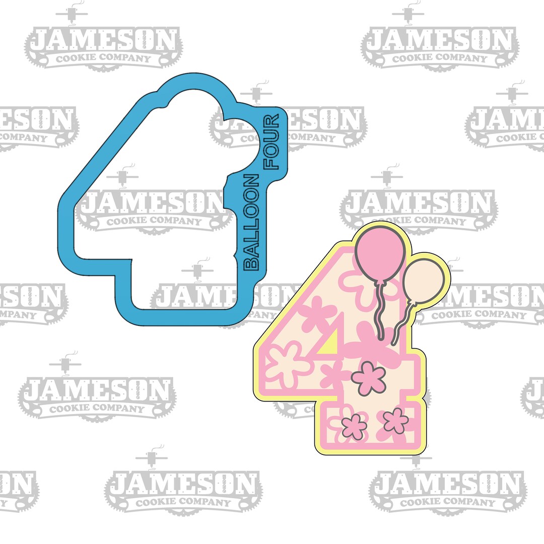 Number 4 With Balloons Cookie Cutter - Birthday Party Number Four ...