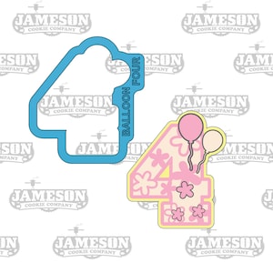 Number 4 With Balloons Cookie Cutter - Birthday Party Number Four ...