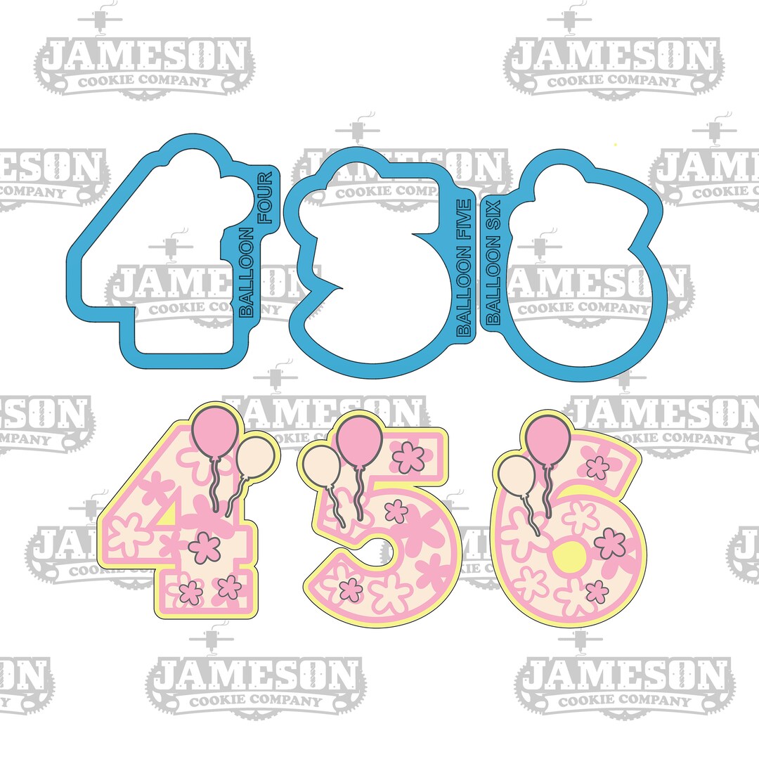 Numbers 4, 5, 6 With Balloons Cookie Cutter Set - Birthday Party Number ...