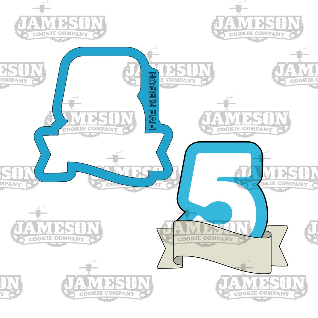 Number 5 With Ribbon Banner Cookie Cutter - Birthday Party Number Five ...