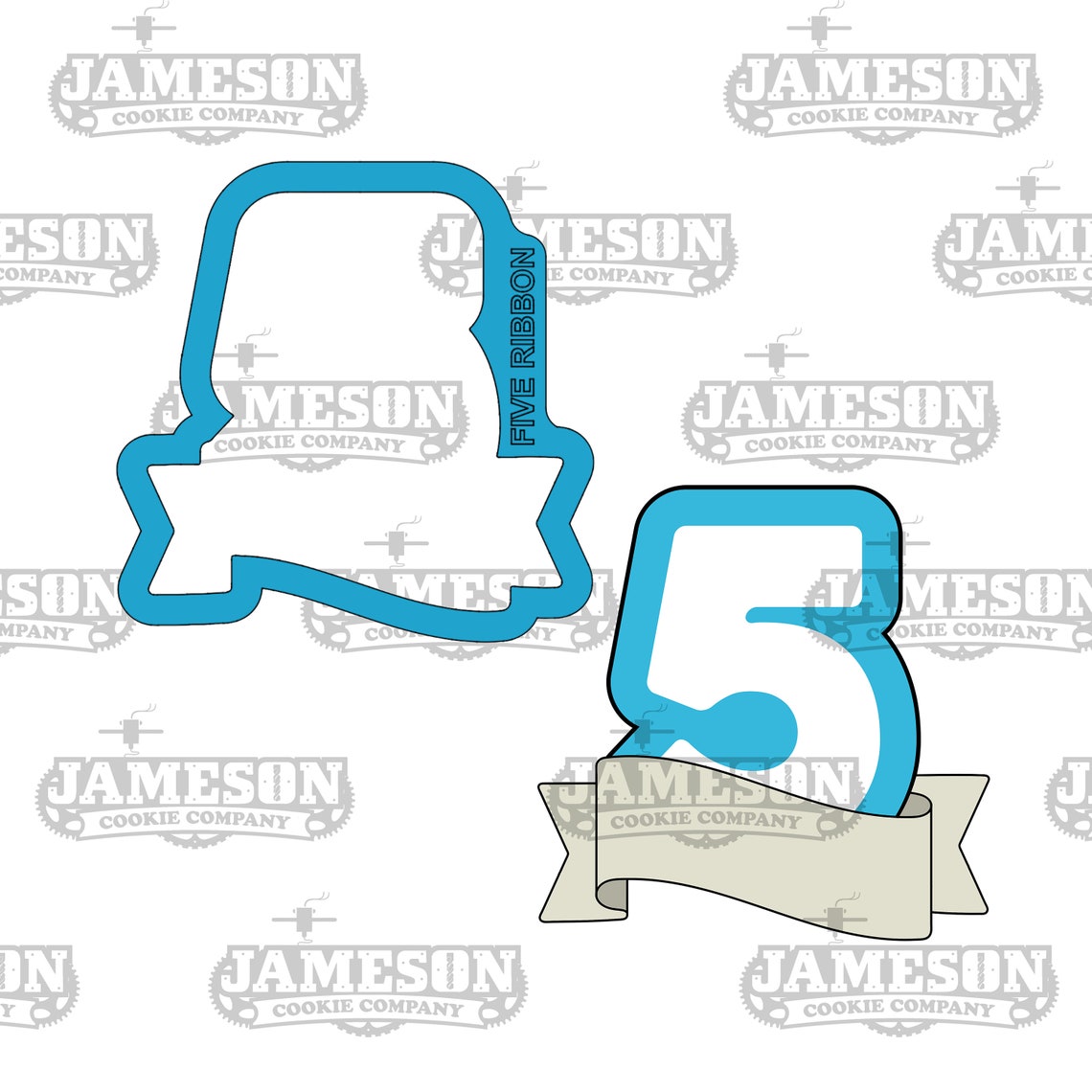 Number 5 With Ribbon Banner Cookie Cutter - Birthday Party Number Five ...