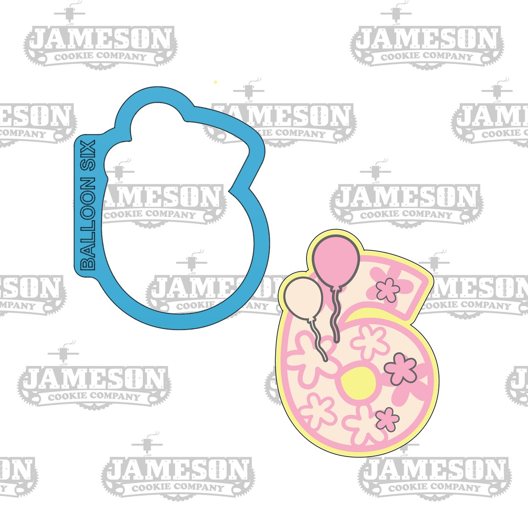 Number 6 With Balloons Cookie Cutter - Birthday Party Number Six Cookie ...