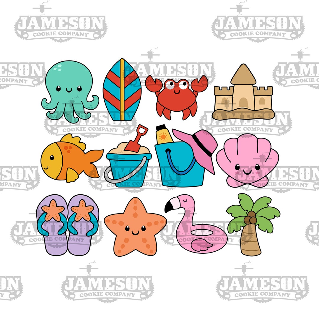 Mini Summer Beach Cookie Cutter Set - 12 Piece Set - Octopus, Surfboard ...