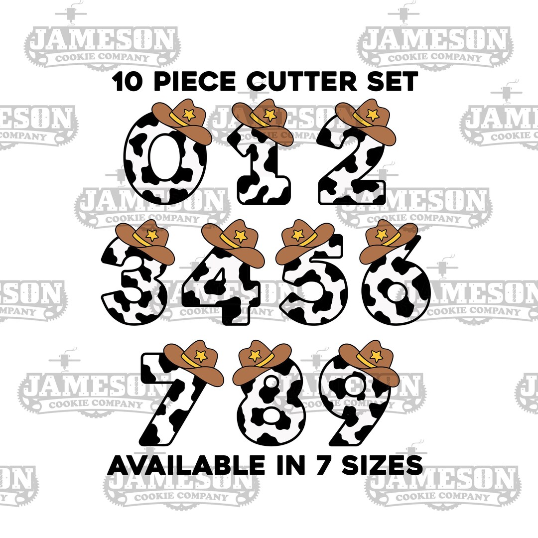 Cowboy Number Cookie Cutter Set - Full Set 0-9 of Numbers With Cowboy ...