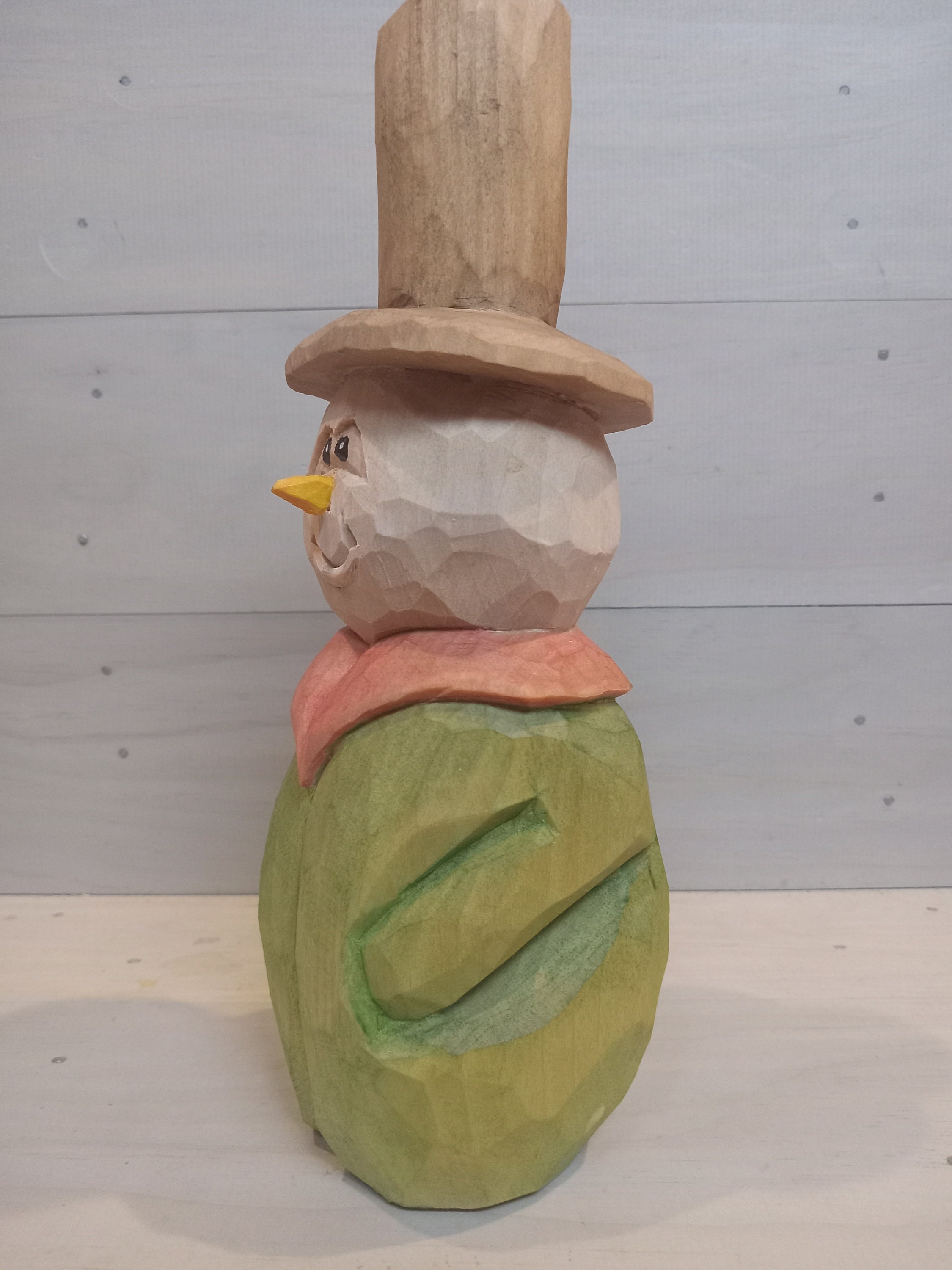 Hand Carved Wooden Snowman. Wooden Snowman With a Top Hat. - Etsy