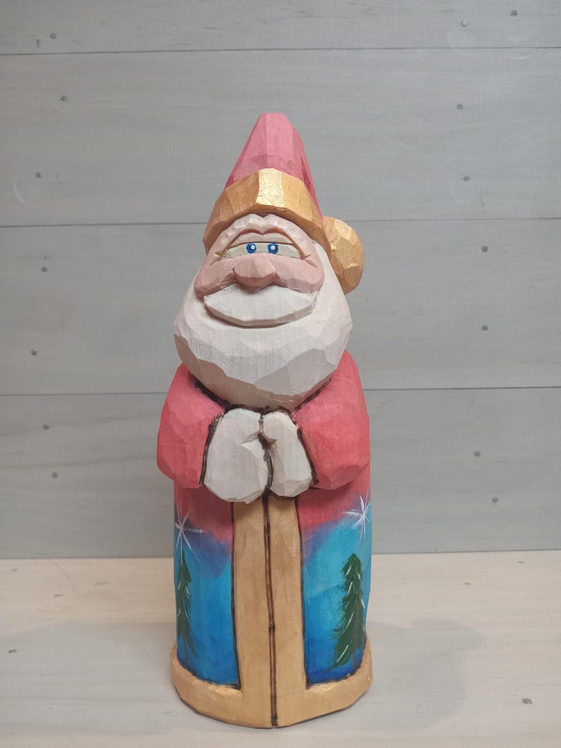 Hand Carved Wooden Santa: Painted Basswood Holiday Decor - Etsy