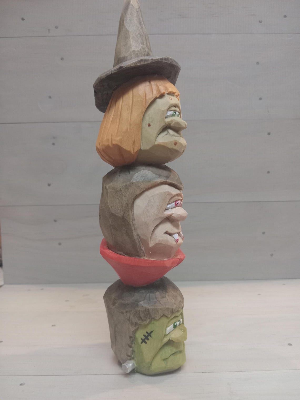 Witch, Vampire, Frankenstein Stacked Wood Carving. One of a Kind ...