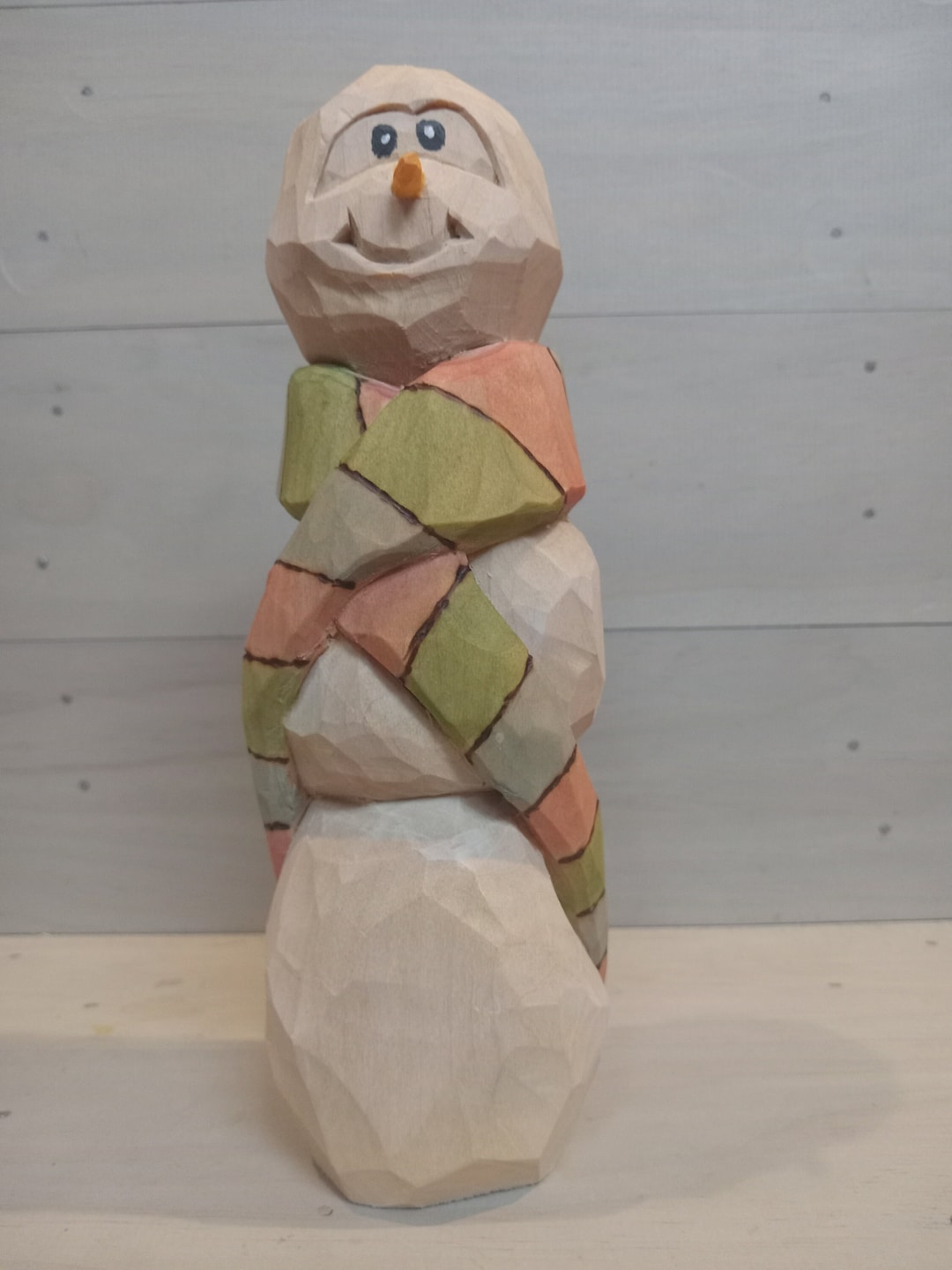 Hand Carved Wooden Snowman. Wooden Snowman With Scarf - Etsy