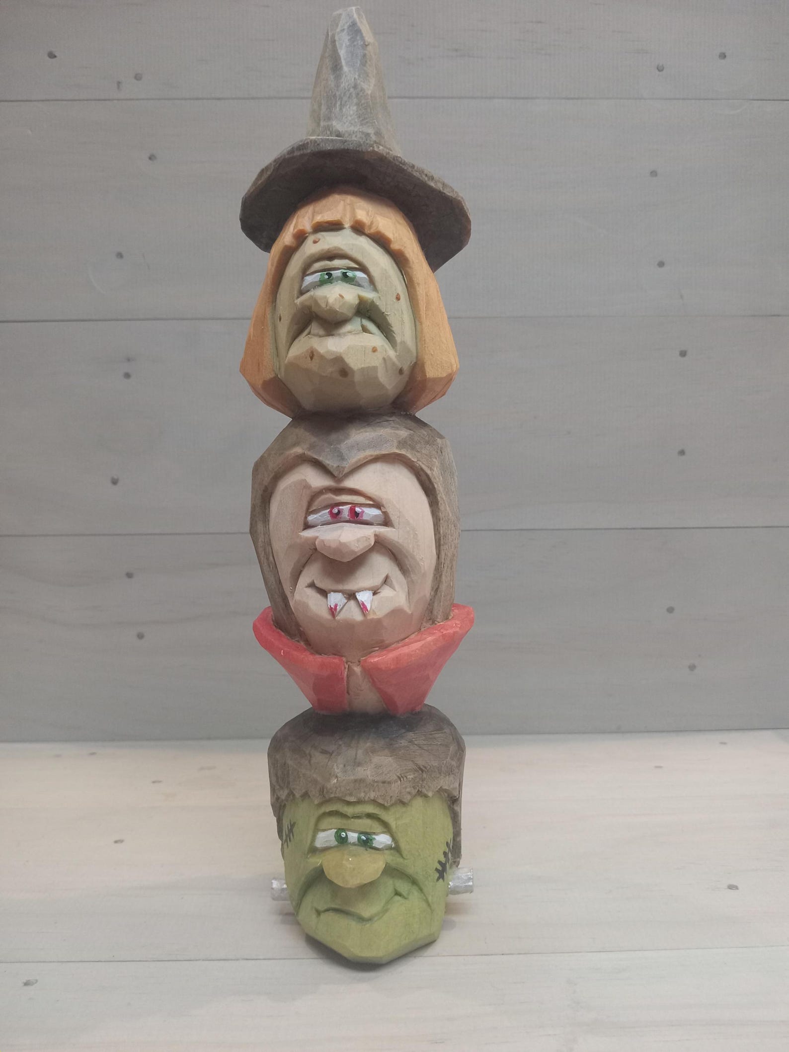 Witch, Vampire, Frankenstein Stacked Wood Carving. One of a Kind ...