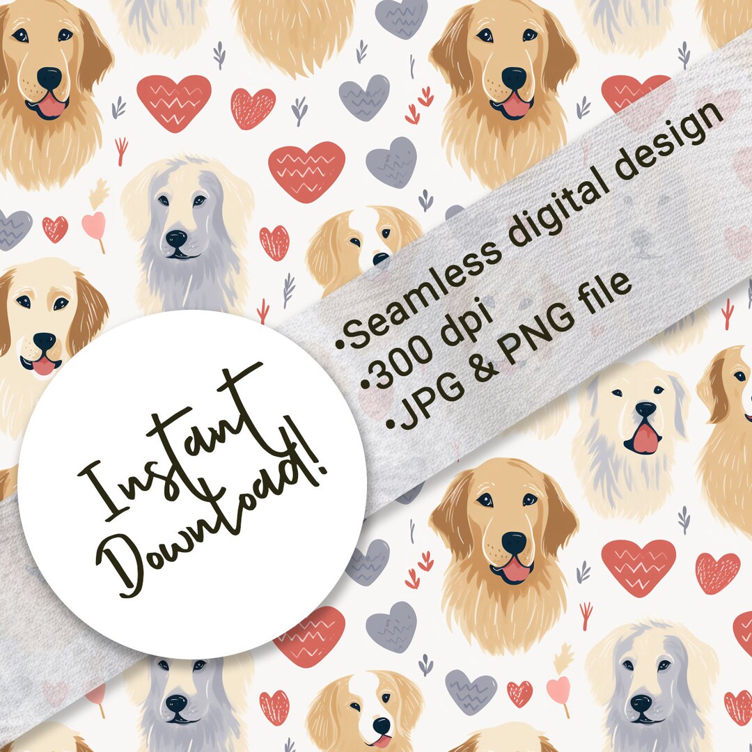 Seamless Digital Pattern | Illustrated Dogs | Valentine's Day | Puppies ...