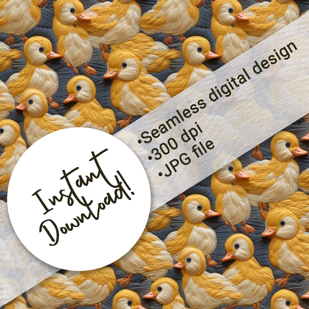 Seamless Digital Pattern | Embroidered Ducklings | Ducks | Embroidery ...